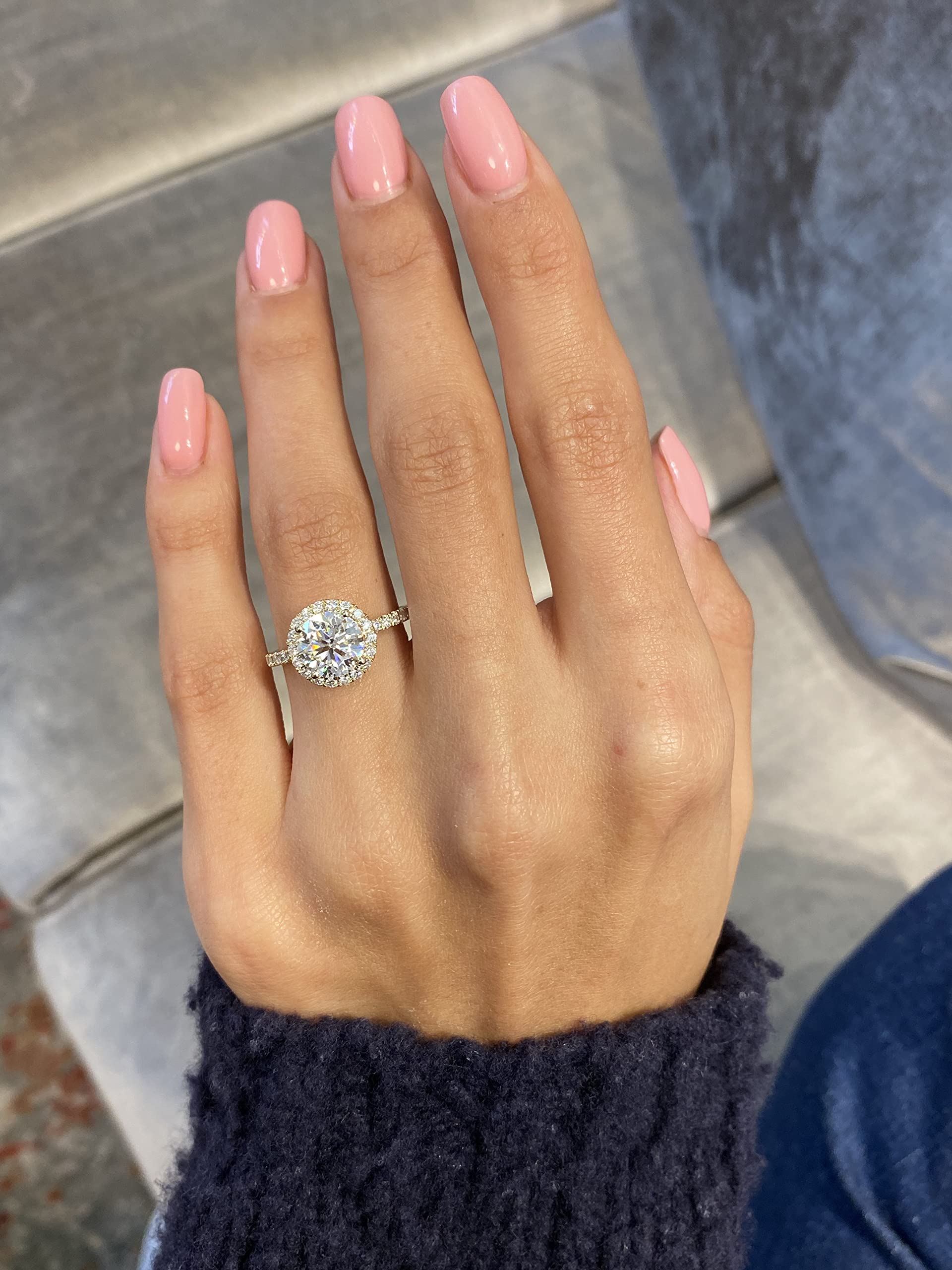 GLAM AND GEMS 1/2 Carat Lab Grown Diamond and 2 Carat Moissanite Engagement Ring for Women in 14k Rose Gold (D-E, VS, cttw) Wedding Ring