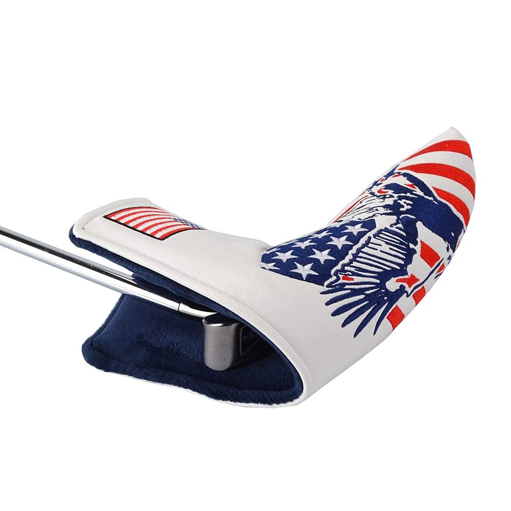 Golf Putter Head Covers Mallet Headcover Club PU Leather Protector Cover Magnetic Closure USA Fits All Putters for Men Women (USA Eagle Blade)