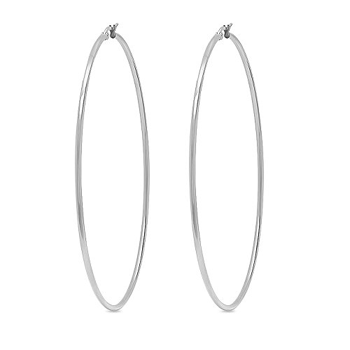 Gem Stone King 3.5 Inch Stainless Steel Silver Tone Hoop Earrings For Women