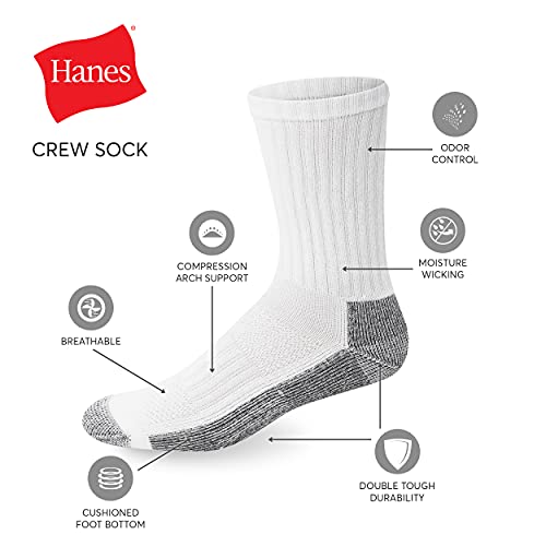 Hanes mens Crew Socks, 6-pair Pack Work Sock, White, 6 12 US