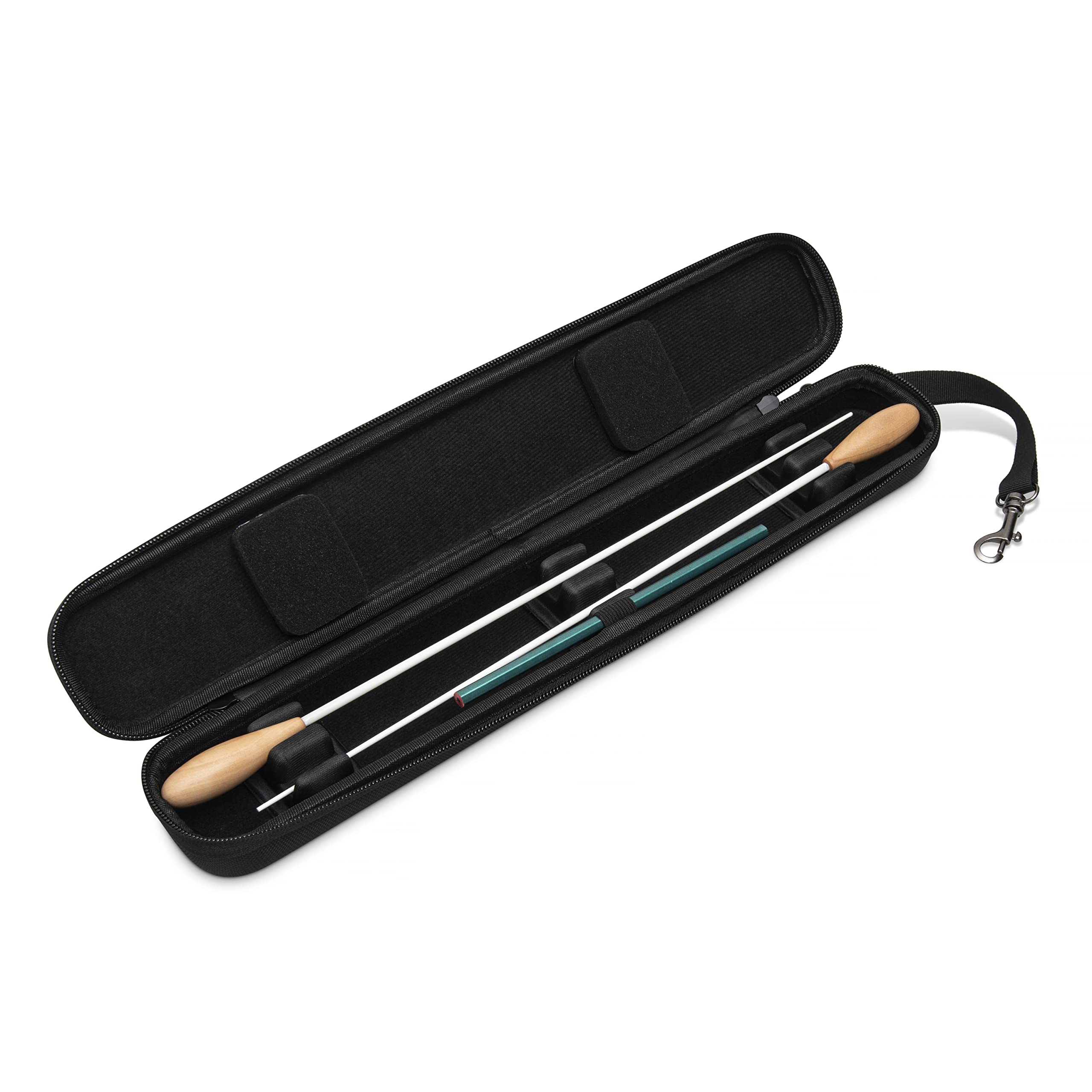 HAMLY Conducting Double Baton Case - Black Leather - Weather-Resistant Bag - Holds 2 Batons up to 16'' - Complete with 2 Metal Bookmarks and Pencil (BC123)