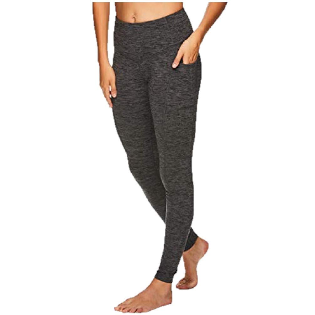Gaiam Women's Om High Rise Waist Yoga Pants - Performance Spandex Compression Leggings - Hi Rise Relax Charcoal Heather, Large