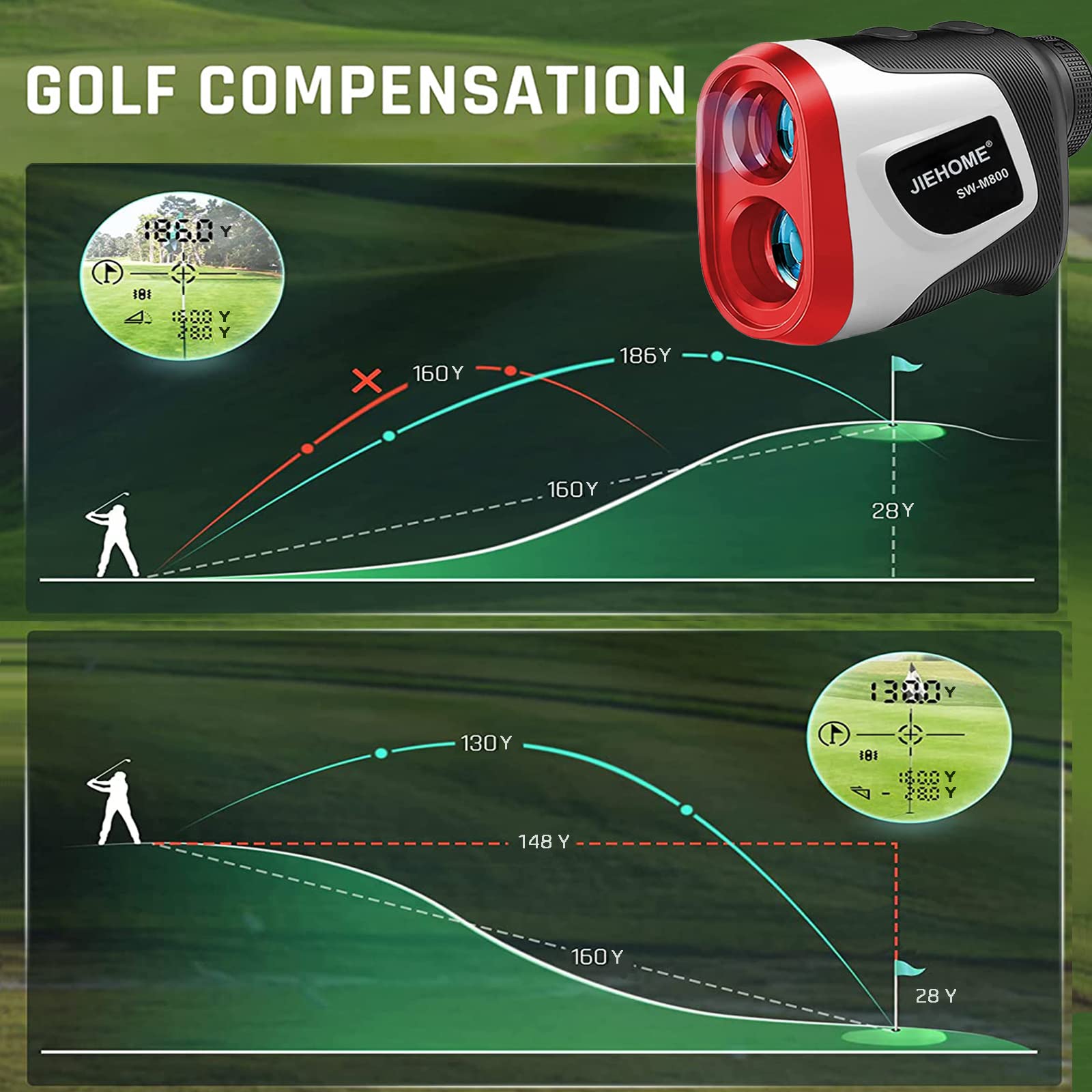 Golf Rangefinder 800Yds Laser Range Finder 6X Flagpole Lock Pin Vibration Slope Compensation Golfing Distance Finder Continuous Scan Speed Measure Rechargeable Yardage Rangefinders