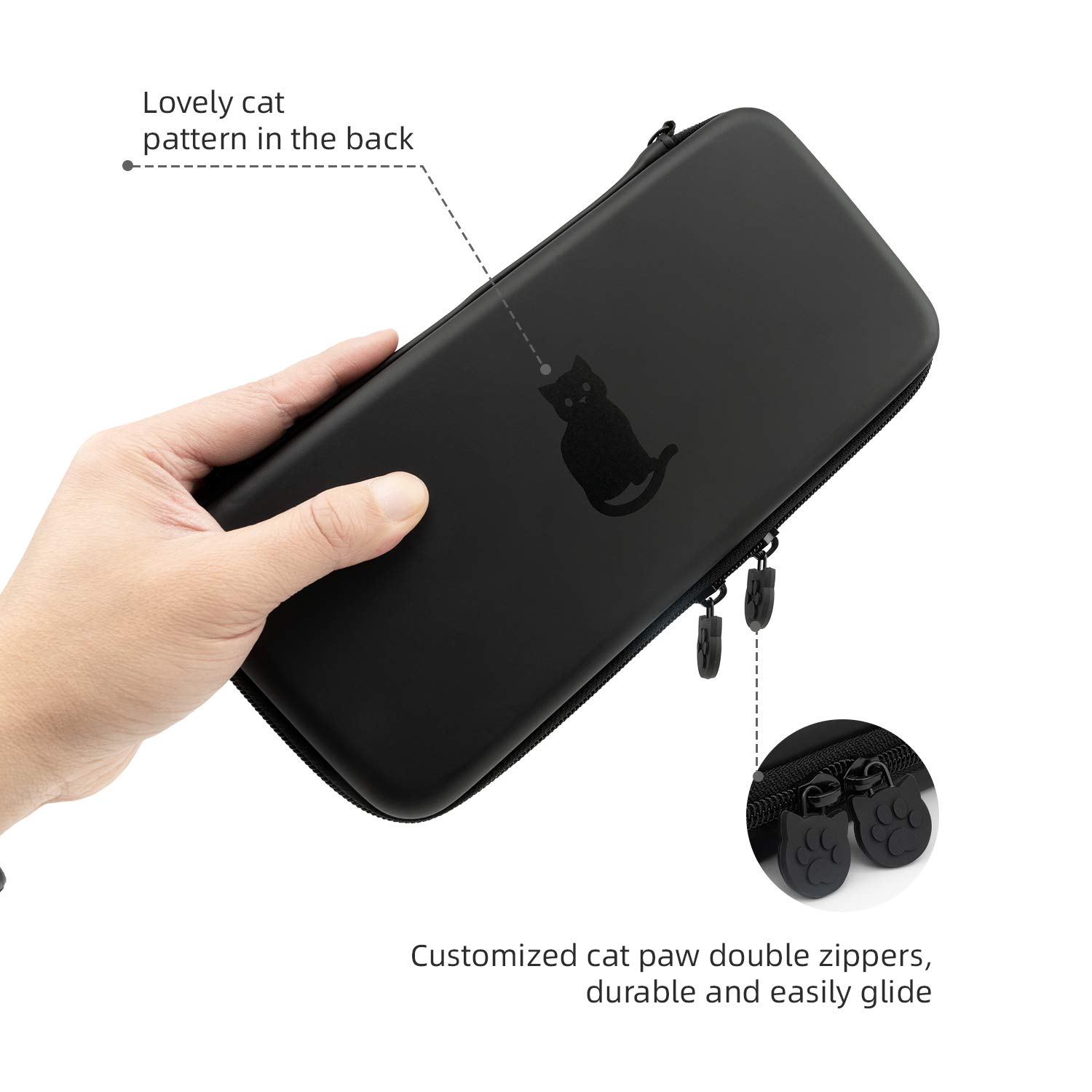 GeekShare Cat Paw Case for Switch - Portable Hardshell Slim Travel Carrying Case fit Switch/Switch OLED Console & Game Accessories - A Removable Wrist Strap (Classic Black