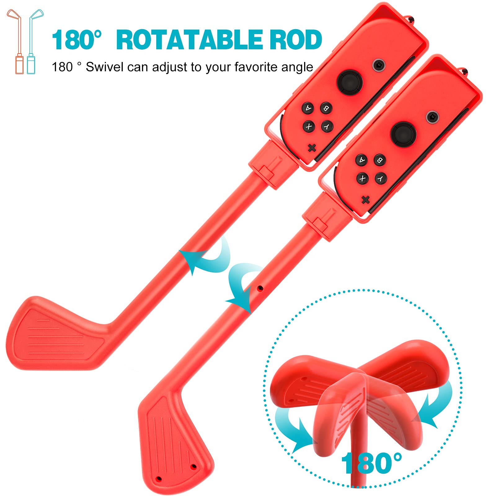 Golf Clubs for Nintendo Switch Joy-Con, Golf Controller Handle Grip Game Accessories for Mario Golf Super Rush (2 Pack)