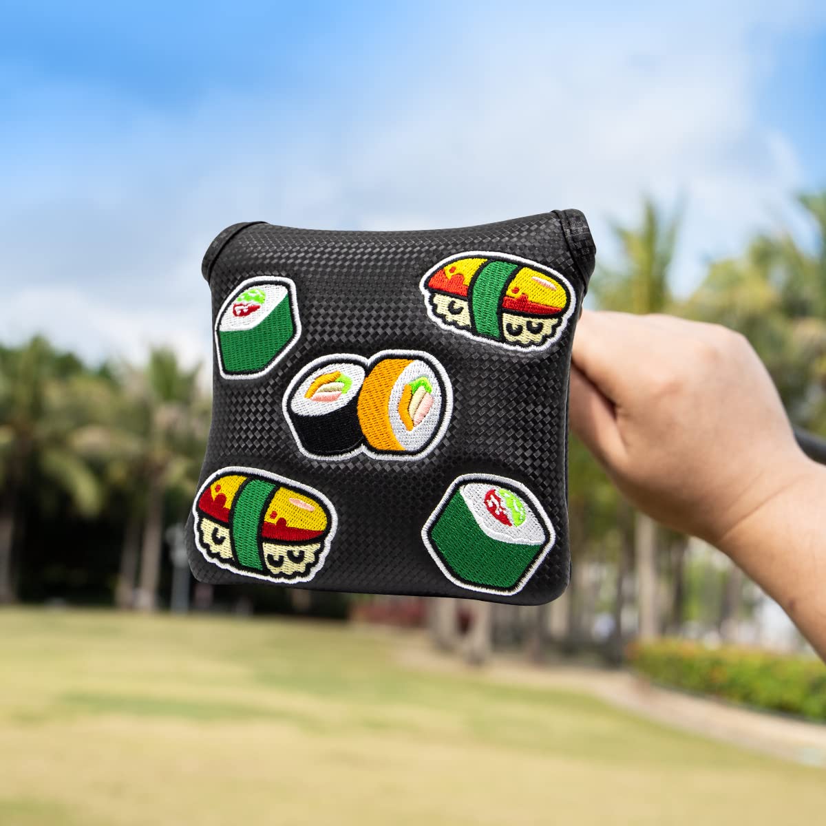 Golf Mallet Putter Cover, Sushi Pattern Putter Covers Golf Club Head Covers Putter Headcover for Mallet Leather Golf Putter Head Covers with Magnetic for All Brands