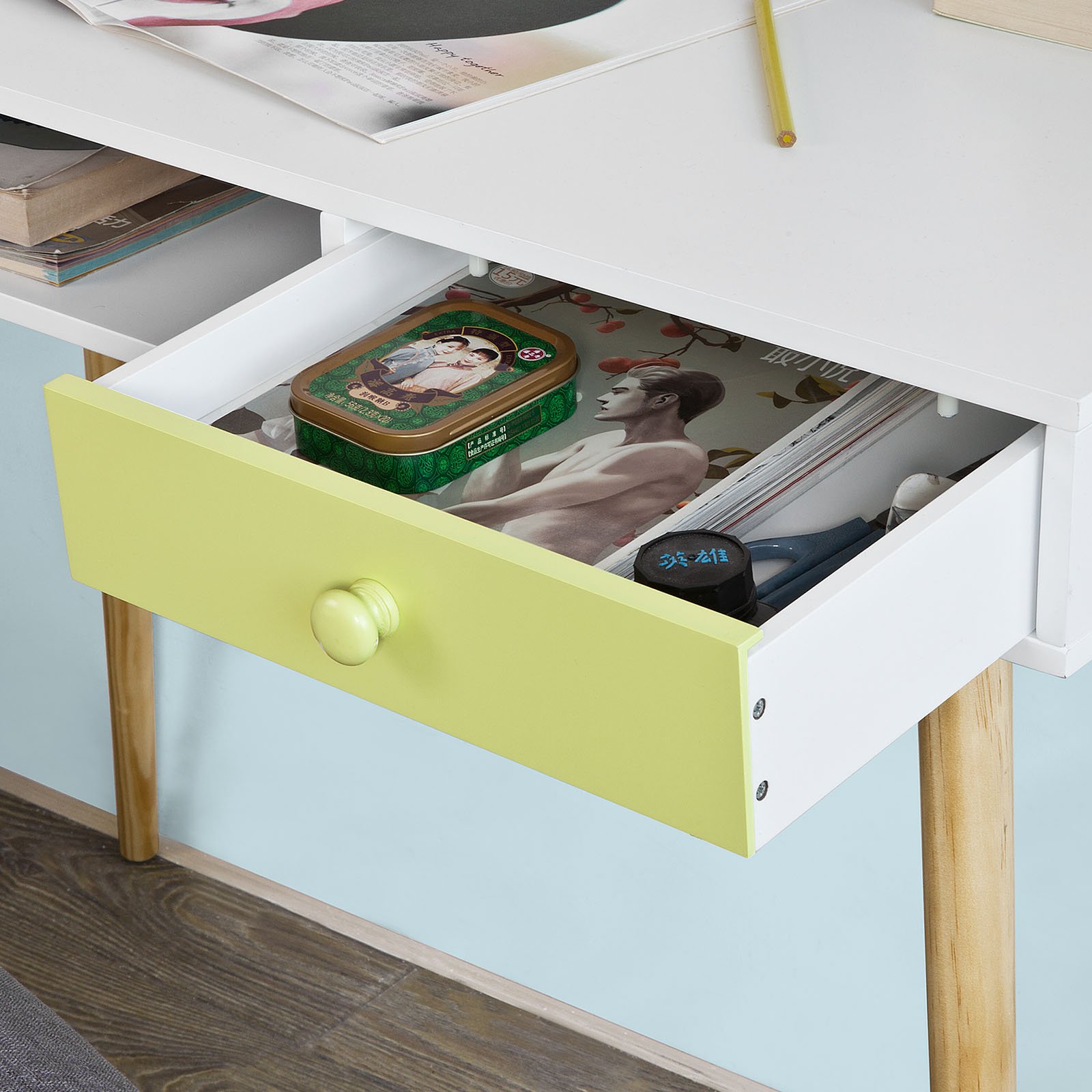 Haotian FWT24-W, White Home Office Table Desk, Computer Desk, Writing Desk, Computer Workstation with 1 Drawer