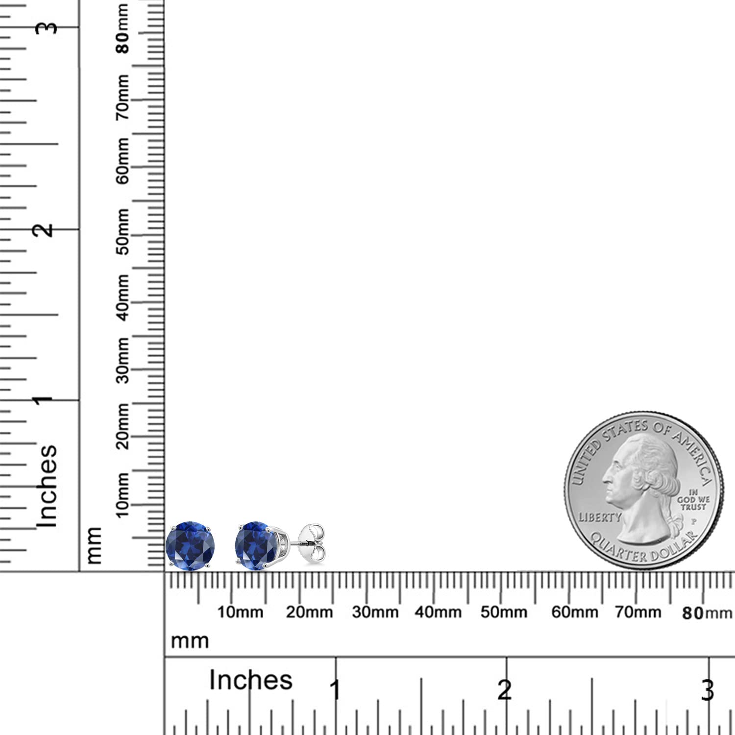 Gem Stone King 925 Sterling Silver Blue Created Sapphire Earrings | 3.20 Cttw | 7MM Round Stud Earrings for Women