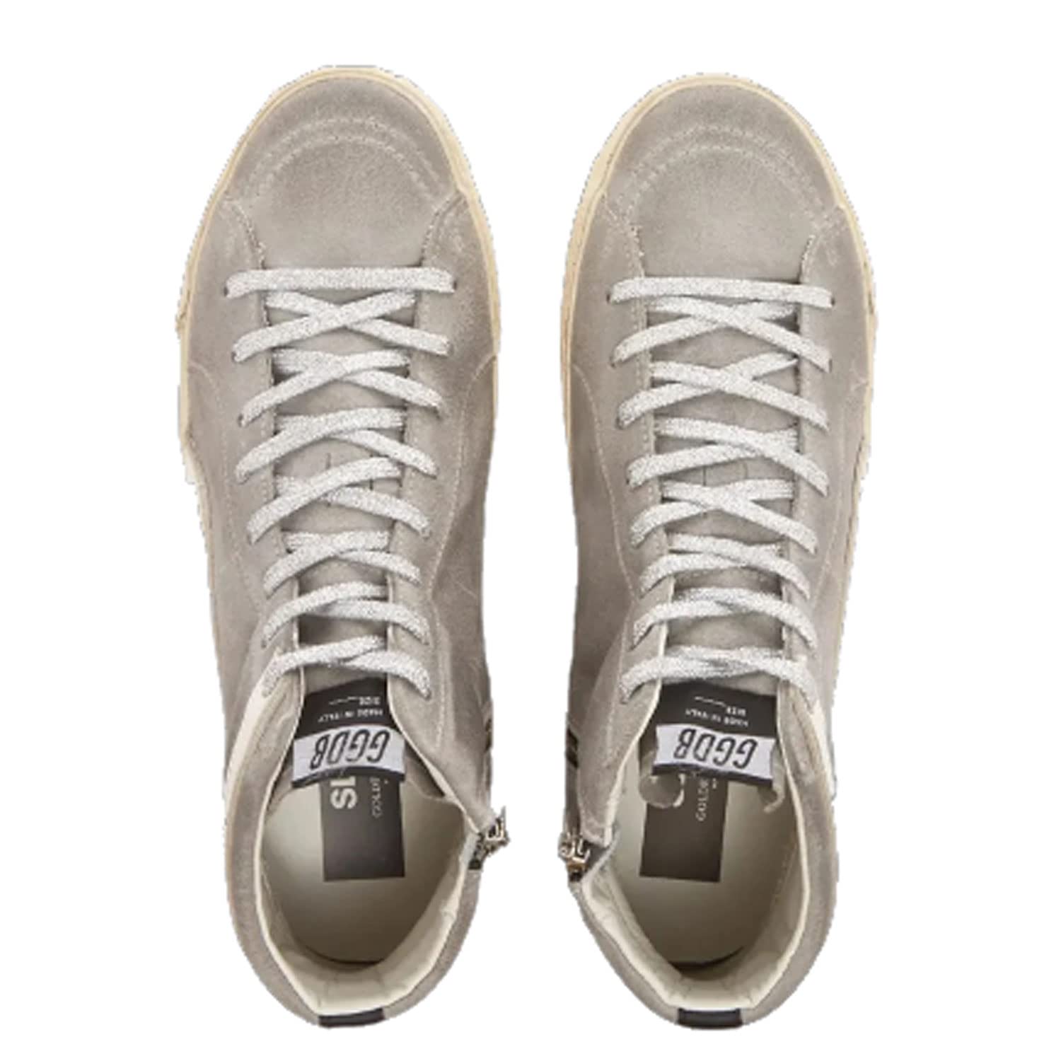 Golden Goose Slide Waxed Suede Upper Leather Star and List Laminated Wave Mens Sneakers-44 Grey