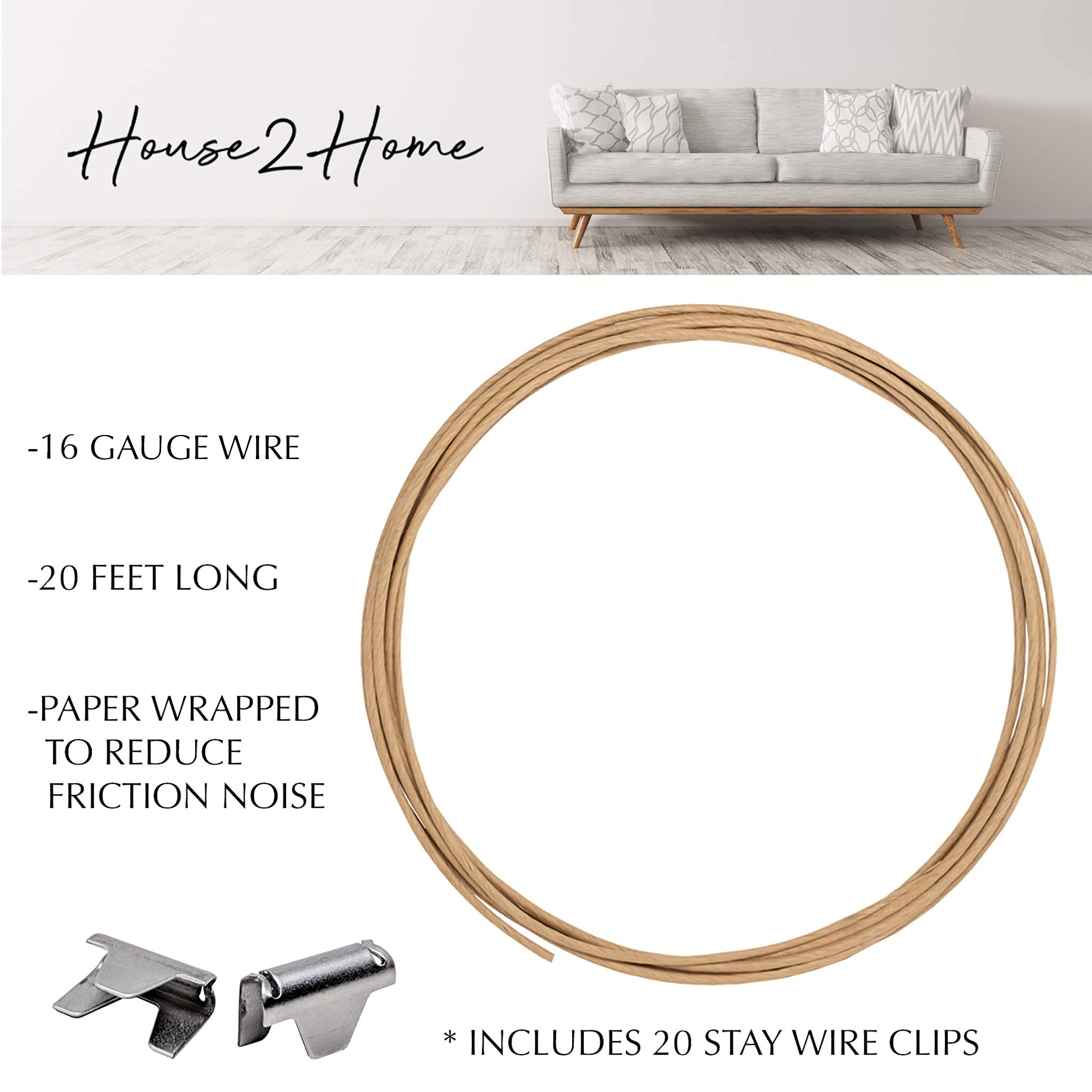 House2Home 18" Couch Spring Repair Kit to Fix Sofa- Includes 4pk of Springs, Upholstery Spring Clips, Seat Spring Stay Wire, Screws, and Installation Instructions