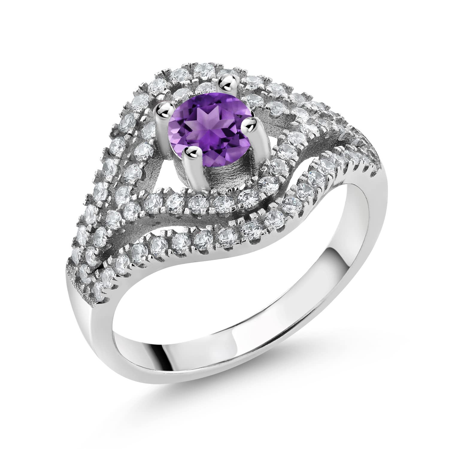 Gem Stone King 925 Sterling Silver Round 4.5MM Gemstone Birthstone Ring | Wedding Engagement Anniversary Promise Ring For Women | Available in size 5, 6, 7, 8, 9