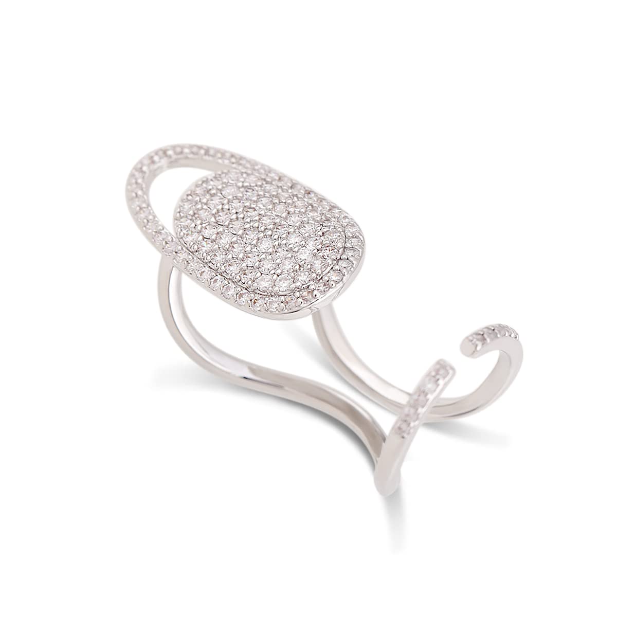 HAHA&TOTO Statement Fingernail Ring for Girls Women Silver Plated Full Zircon Adjustable Finger Tip Ring Fashion Ring Cocktail Party Accessory
