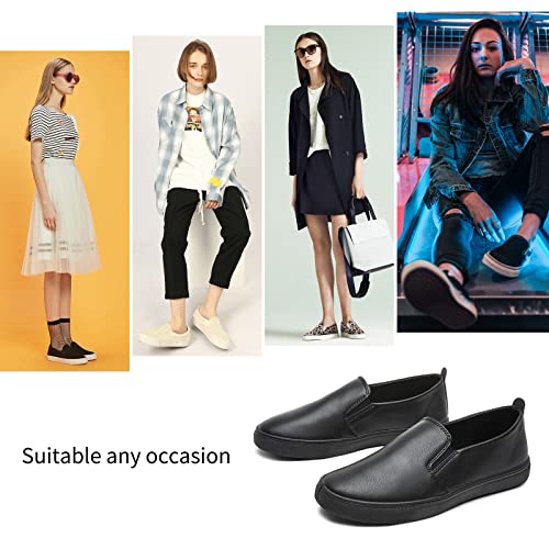 hash bubbie Womens White PU Leather Sneakers Low Top Tennis Shoes Casual Walking Shoes(Full Black.US7)