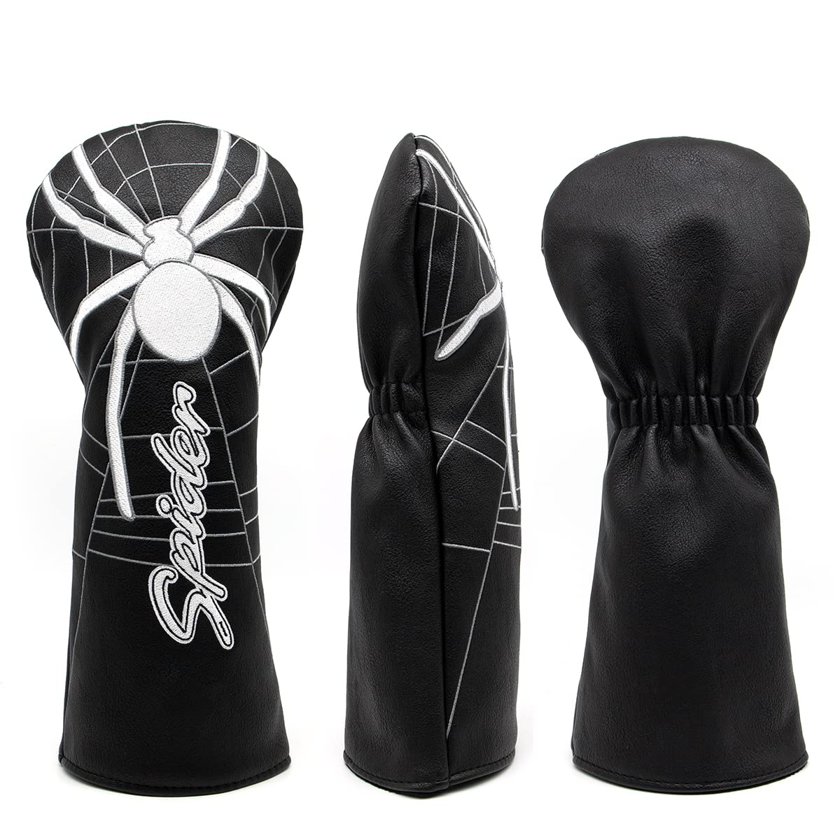 Golf Headcovers Golf Club Black Leather Spider Head Covers Set Fits Driver Fairway Wood Hybrid(UT with Number Tag (Driver)