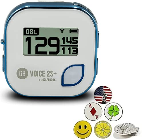 GolfBuddy Voice 2S+ Golf GPS/Rangefinder Bundle with 1 Magnetic Hat Clip and 5 Ball Markers
