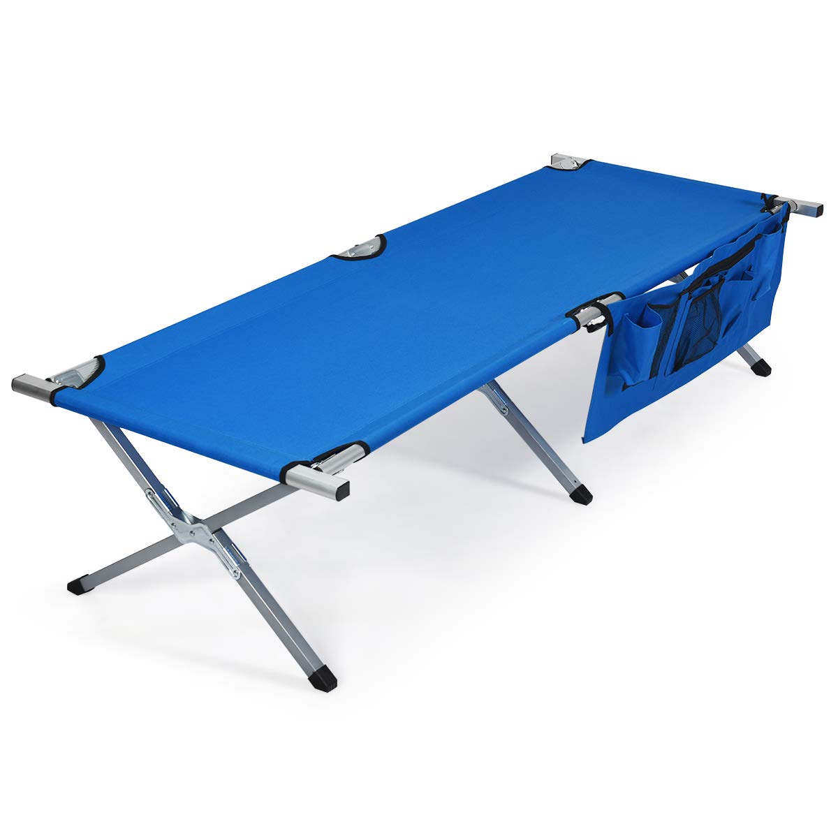 Goplus Folding Camping Cot, Heavy-Duty Foldable Bed for Adults Kids W/Carry Bag, Side Pockets, 450 lbs (Max Load), Outdoor Portable Sleeping Cot for Traveling (Gray)