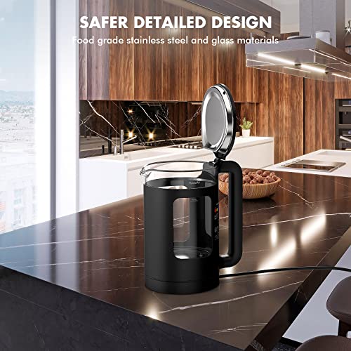 Smart Electric Kettle Quiet Glass Electric, Prevent Limescale Ruste Lnner Liner Base,Keep Warm Tea Kettle & Hot Water Boiler,Temperature Control with 5 Presets,Auto Shutoff and Boil-Dry Protection
