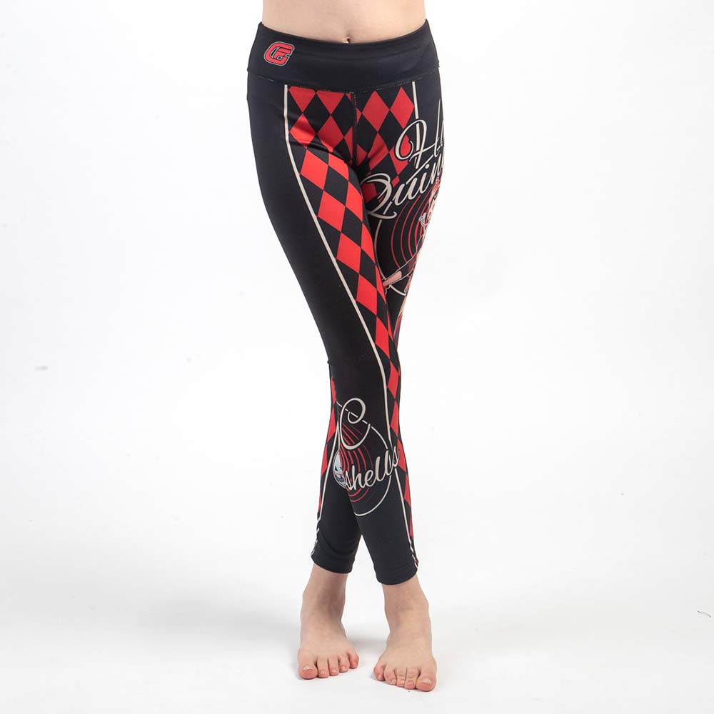 Fusion Fight Gear Harley Quinn Girls BJJ Spats Leggings (X-Large) Black and Red