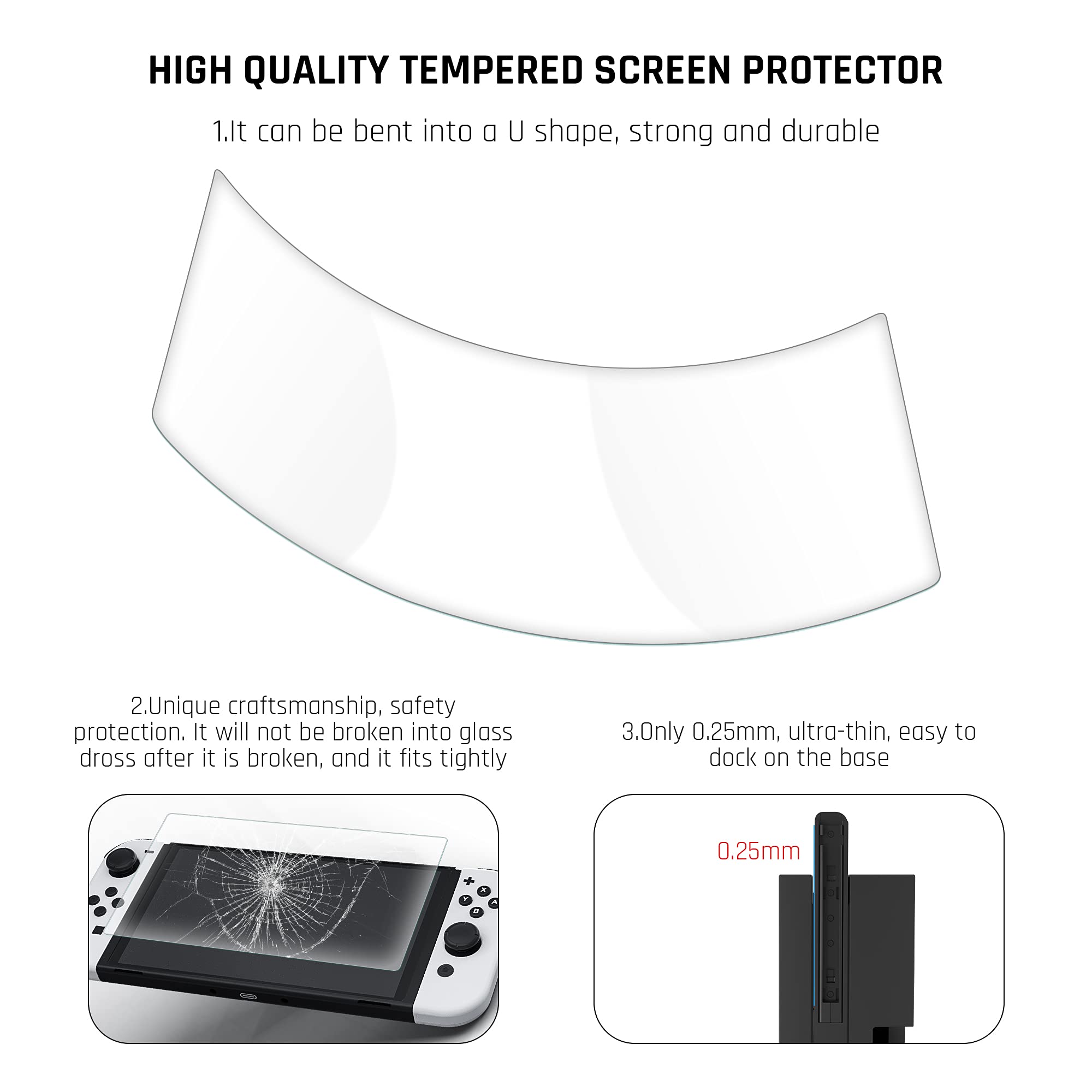 FUNDIARY Switch OLED Accessories Bundle Compatible with Nintendo Switch (OLED Model) with Carring case, Protective Clear Case, 2 Tempered Glass Screen Protector and 8 Thumb cap