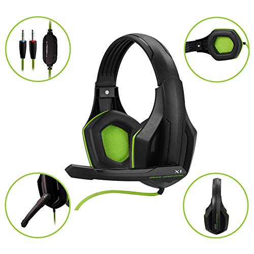 Gaming Headset with Microphone for PS4/PS5 Headset with Noise Cancelling Mic & Audio Control, 3.5MM Wired Over-Ear Headphones for Nintendo Switch/PC/Laptop/Computer/Phone (Black&Green)