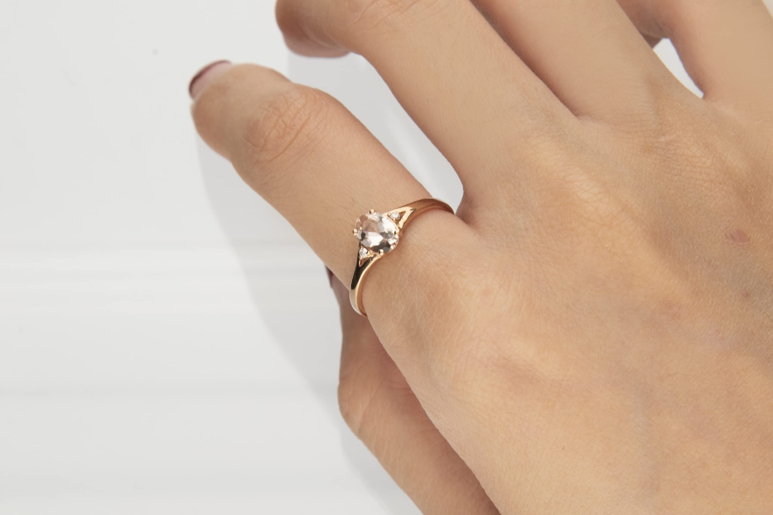 Gin & Grace 10K Rose Gold Natural Diamond(I1,I2) & Genuine Morganite Statement Propose Promise Ring for Women