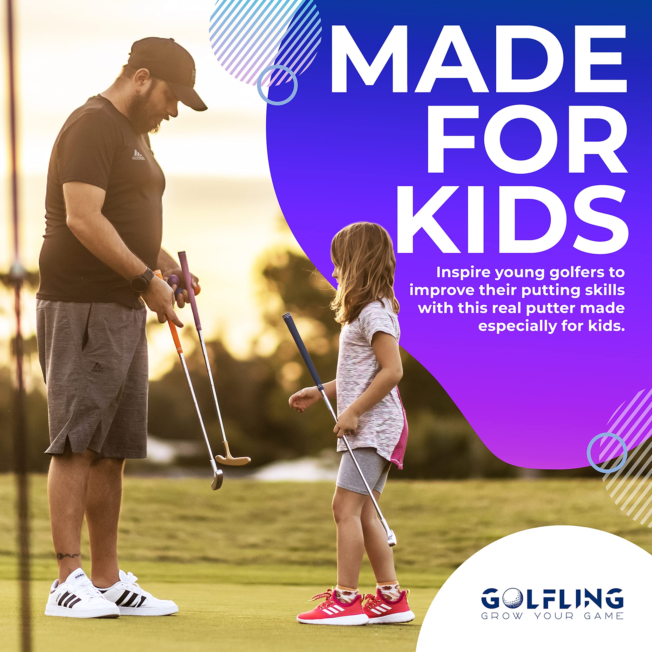 Golfling Golf Putter for Kids - 25 Inch Non-Moveable in Four Colors, Kids Putter for 5-7 Years, Two-Way with Two Balls