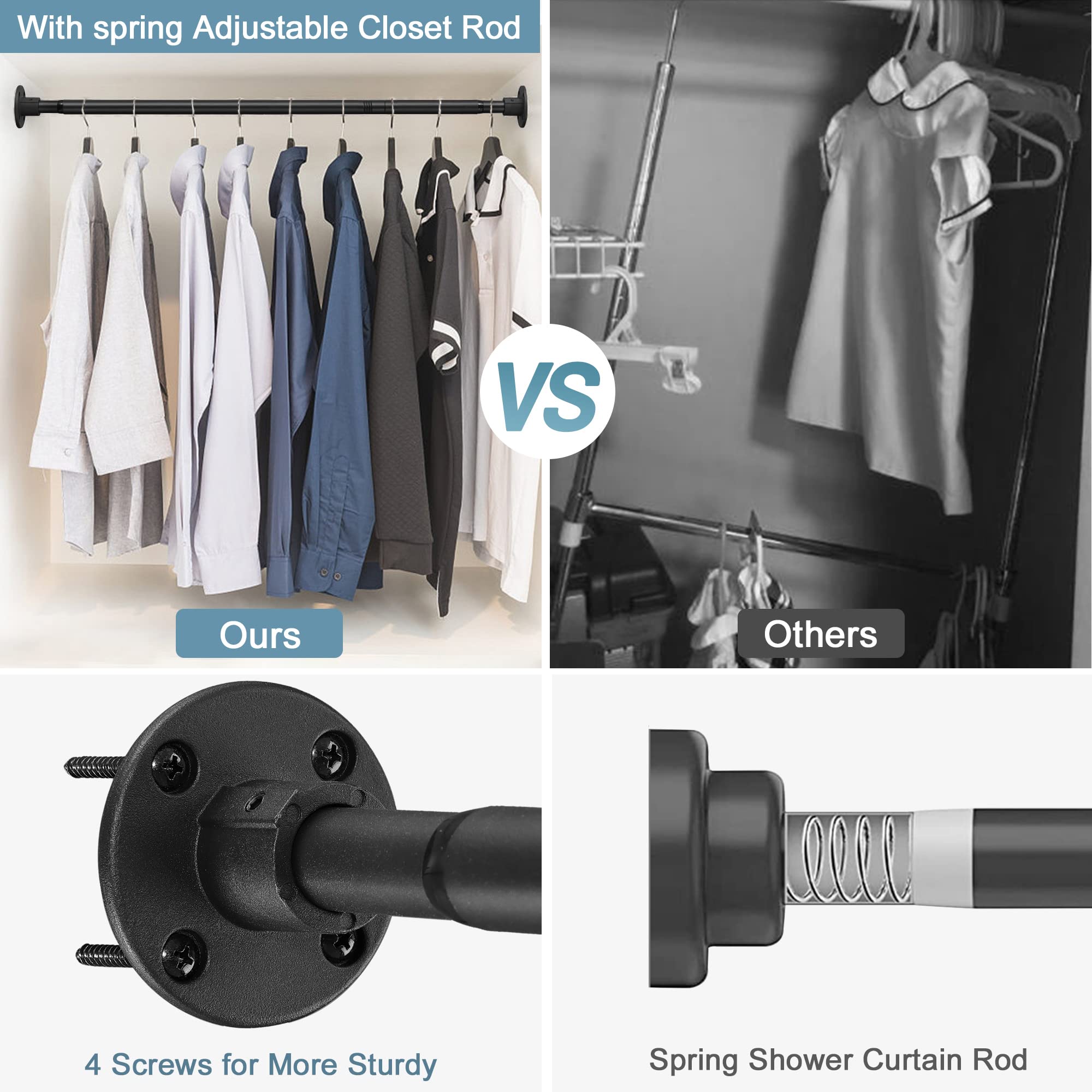 Hanging Closet Rod,29-64 Inches Space Saving Closet Rod Extender Hanging,Black Adjustable Clothes Hanging Bar, Stainless Steel Closet Garment Organizer Rack ,Bathroom,Windows