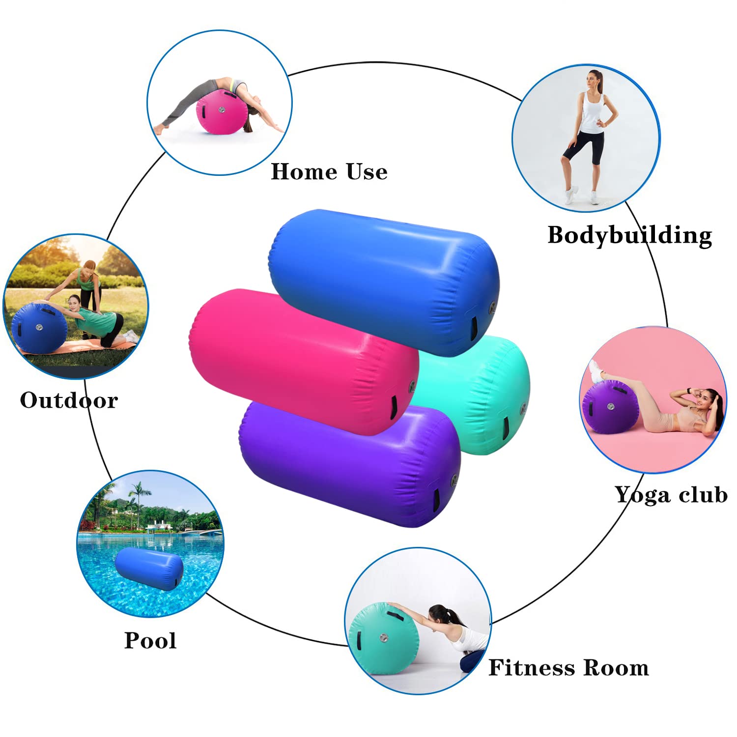GLANT Air Mat Tumble Track AirSpot - Gymnastics Training Springboard - Round Inflatable Springboard (Air Roller-Mint GREEN(WIth Pump), (Diam)23.6in*(H)39.4in)