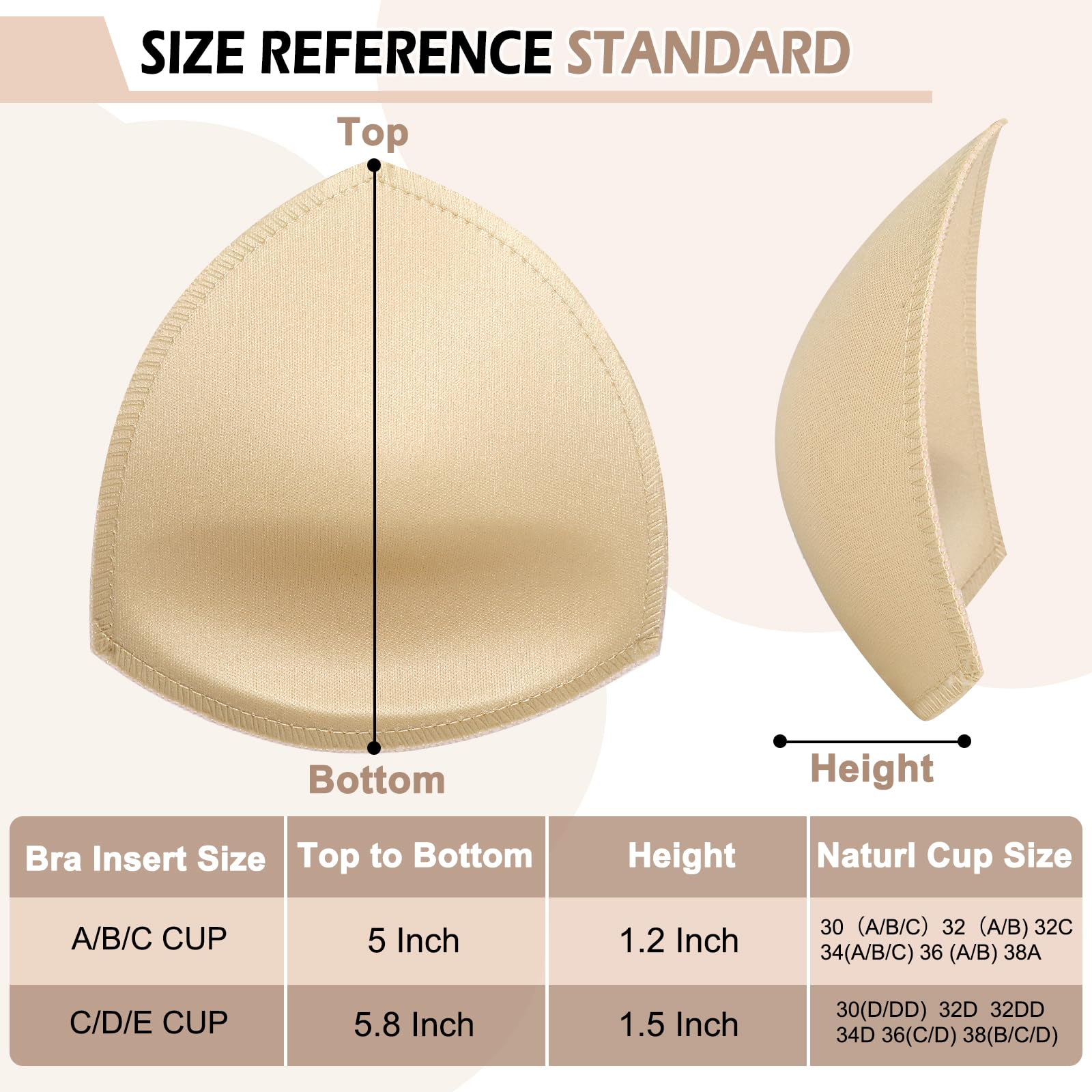 Fypxd 6 Pairs Removeable Bra Pads Inserts Push up for Sport Bra and Bikini Tops Beige