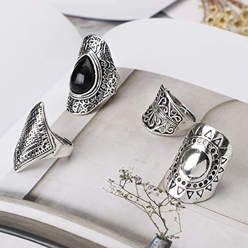 HonpraD engagement rings for women sterling silver Sisters Vintage Bohemian Women Stack Rings 4pcs/Set Silver Chunky Rings