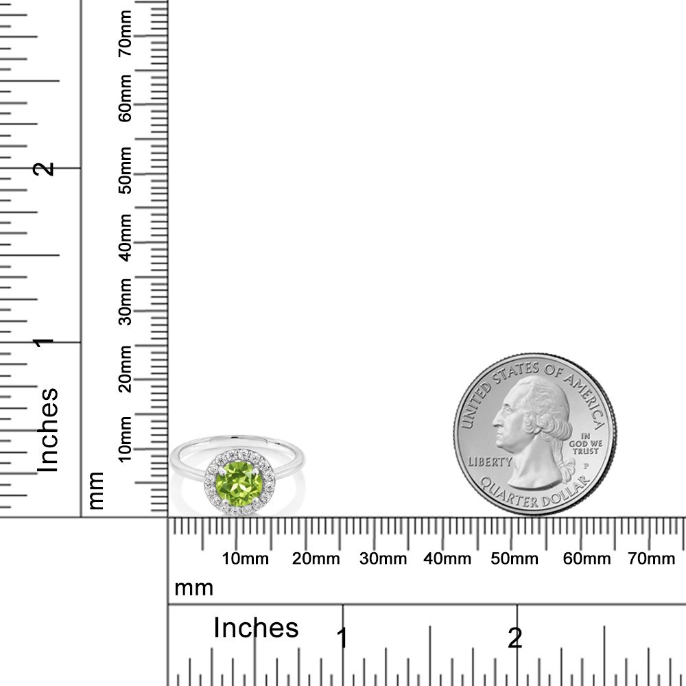Gem Stone King 925 Sterling Silver Green Peridot Halo Engagement Ring For Women (1.55 Cttw, Gemstone Birthstone, Available in size 5, 6, 7, 8, 9)