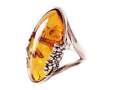 Natural Amber Sterling Silver Unisex Ring, Valentine Ring, 925 Silver Ring AJA-297