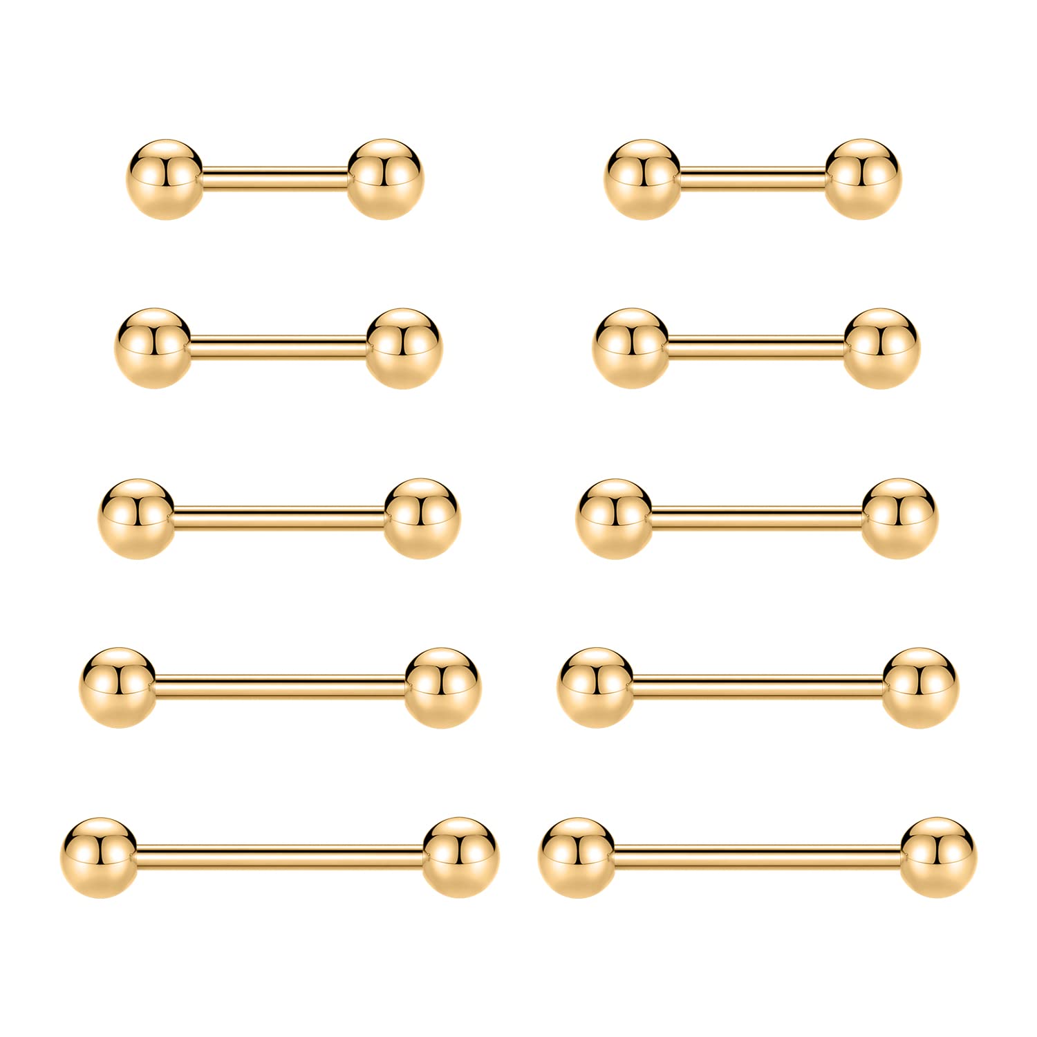 GAGABODY 14G Nipple Rings 12mm Nipple Piercings Gold Nipple Barbells16mm Nipple Jewelry 18mm Long Bar Nipple Ring 20mm Stainless Steel Tongue Barbell 14mm Barbells Piercing Jewelry for Women men