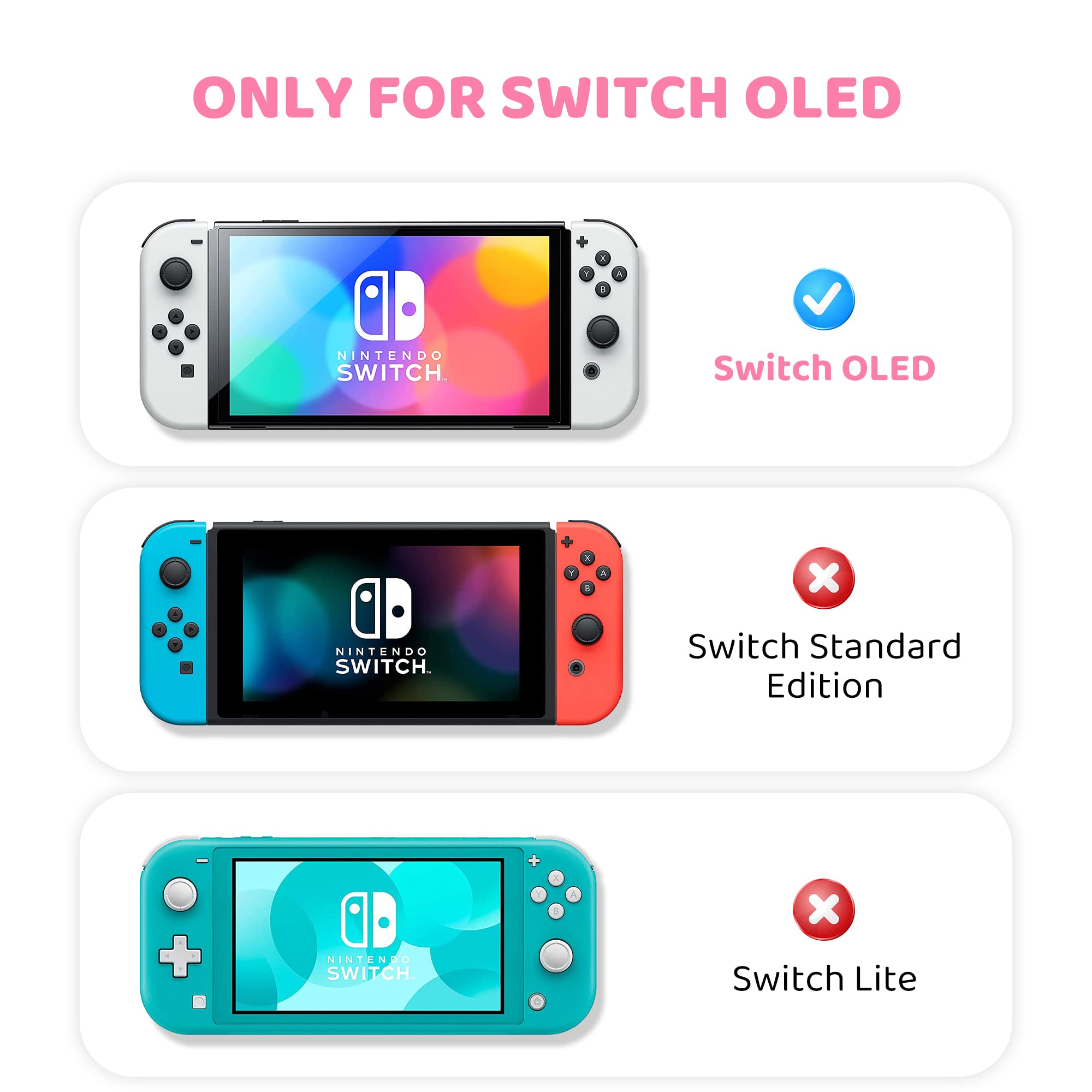 GLDRAM Anime Girl Protective Case for Nintendo Switch OLED, Cute Dockable Case Cover Compatible with Switch OLED Console and Joy Con, Hard PC Pink Skin Accessories with 4 Thumb Caps & Screen Protector
