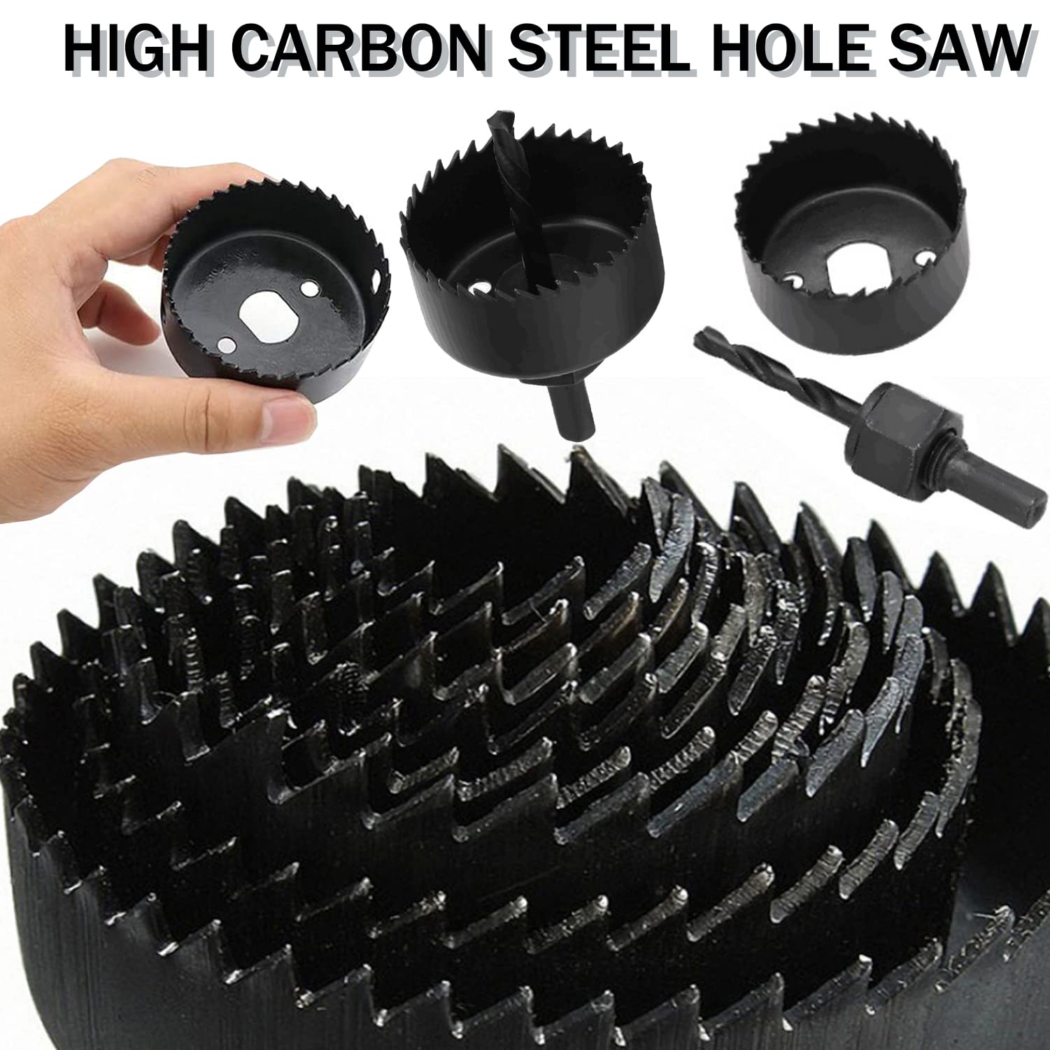 Hole Saw Kit, 6-Piece Set. Specially Constructed Heat Treated Carbon Steel, Metal Hole Saw Kit Mandrels, Ideal for Soft Wood, PVC Board,Wood, Plastic, Drywall