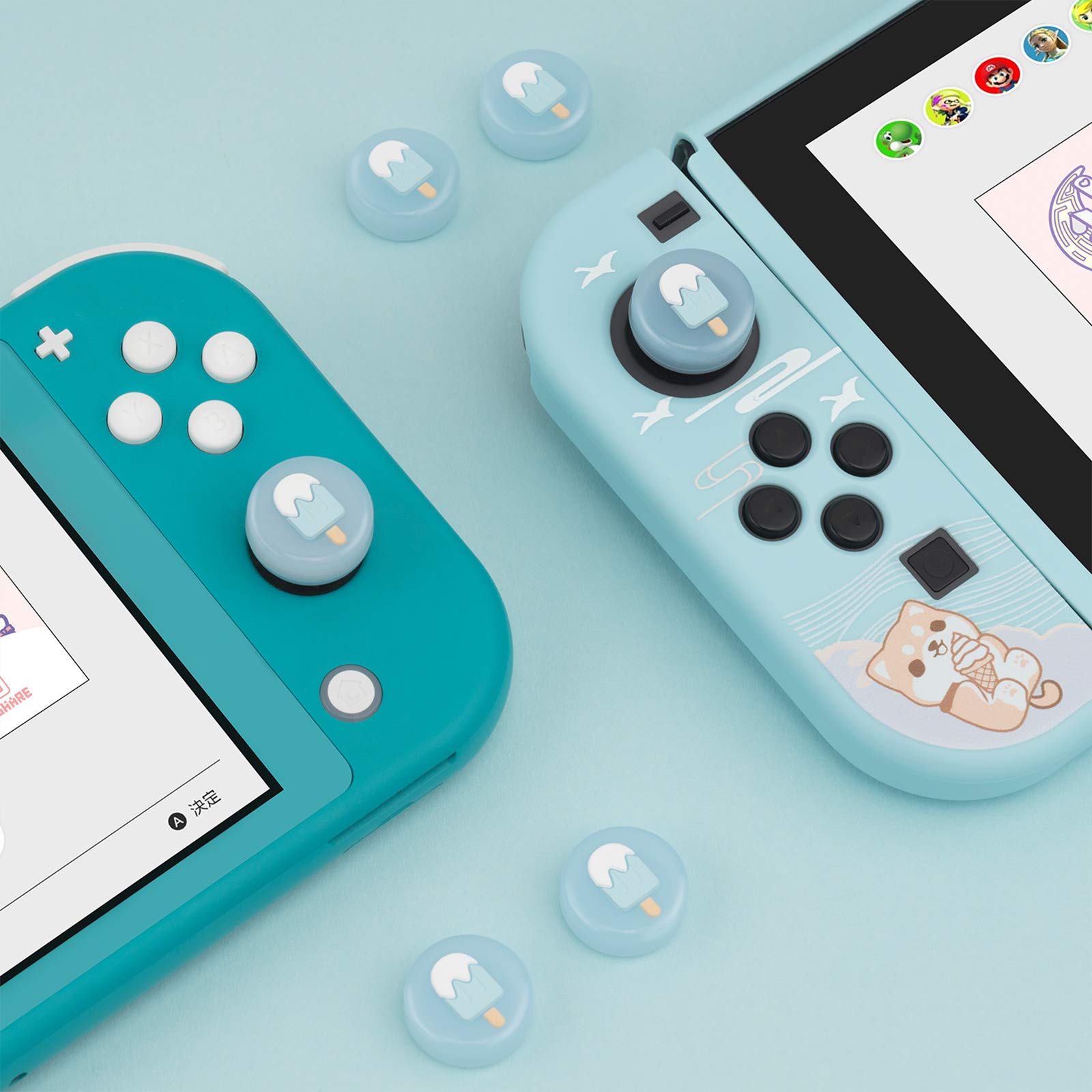 GeekShare 4PCS Cute Thumb Grip Caps,Soft Silicone Joystick Cover Compatible with Nintendo Switch / OLED / Switch Lite - Ice Cream
