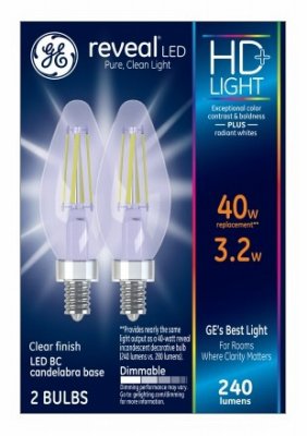 GE Lighting 234673 3.2W White BC HD LED Light Bulb - Clear, Pack of 2