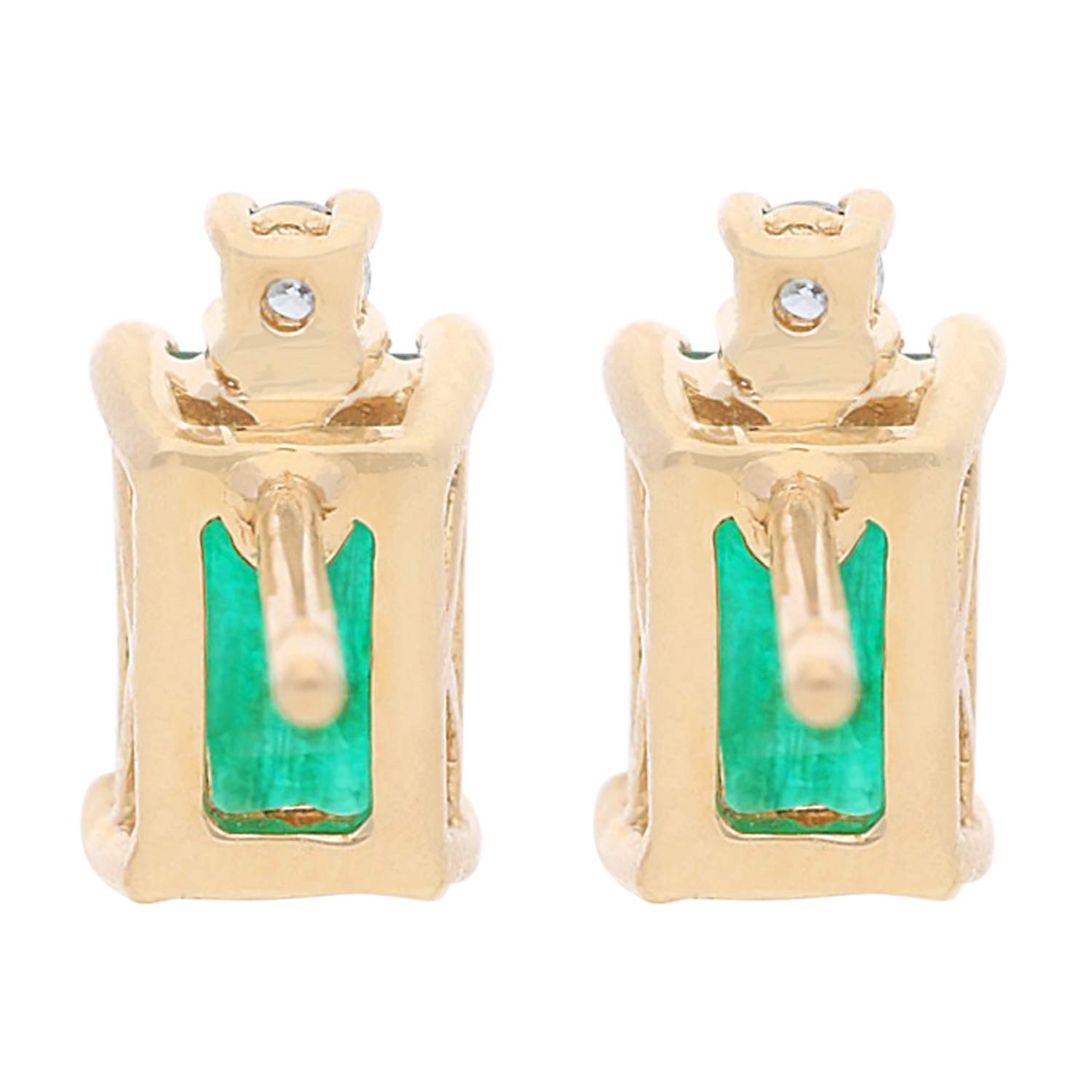 Gin & Grace 14K Yellow Gold Natural Emerald Diamond (I1,I2) Stud Earring for Women