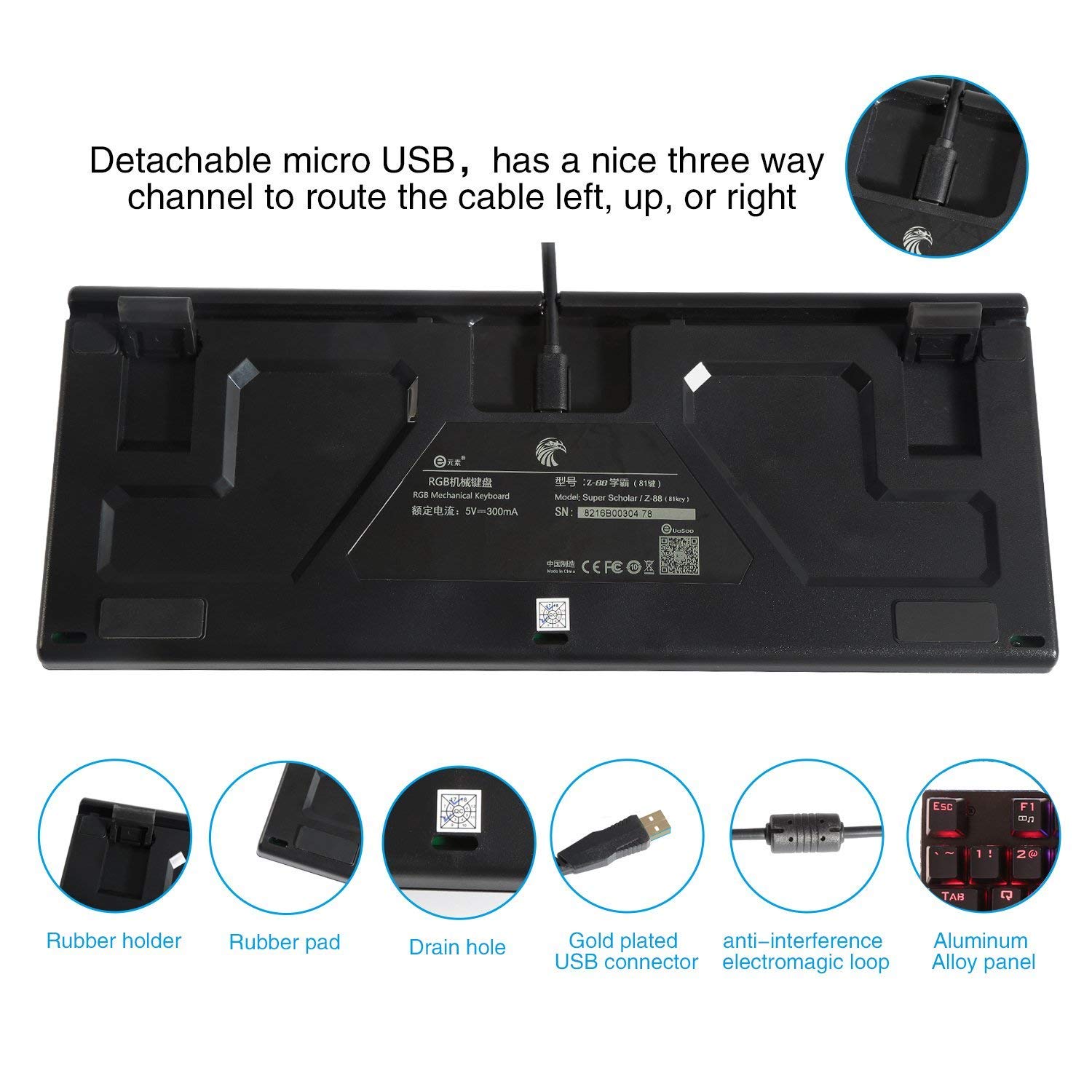 Gishine E-YOOSO Z88 60percent RGB Mechanical Gaming Keyboard,Compact 81 Keys (Blue Switch Black)