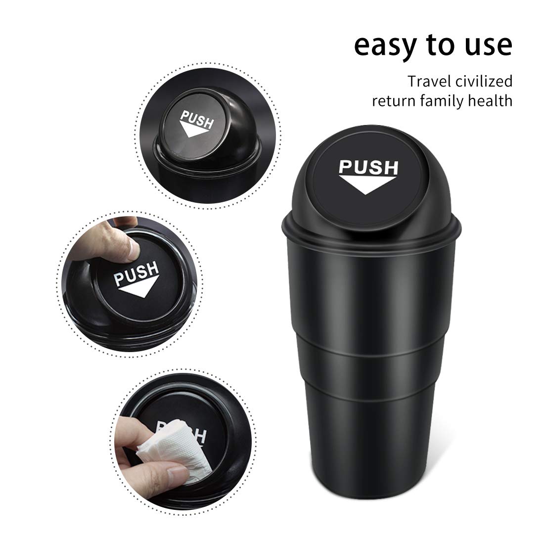 YIOVVOM Car Garbage Can with Lid, Leakproof Vehicle Automotive Cup Holder Car Trash Can, Small Trash Bin for Automotive Office Home Kitchen, Bedroom Set of 2 (Double Black, 1)