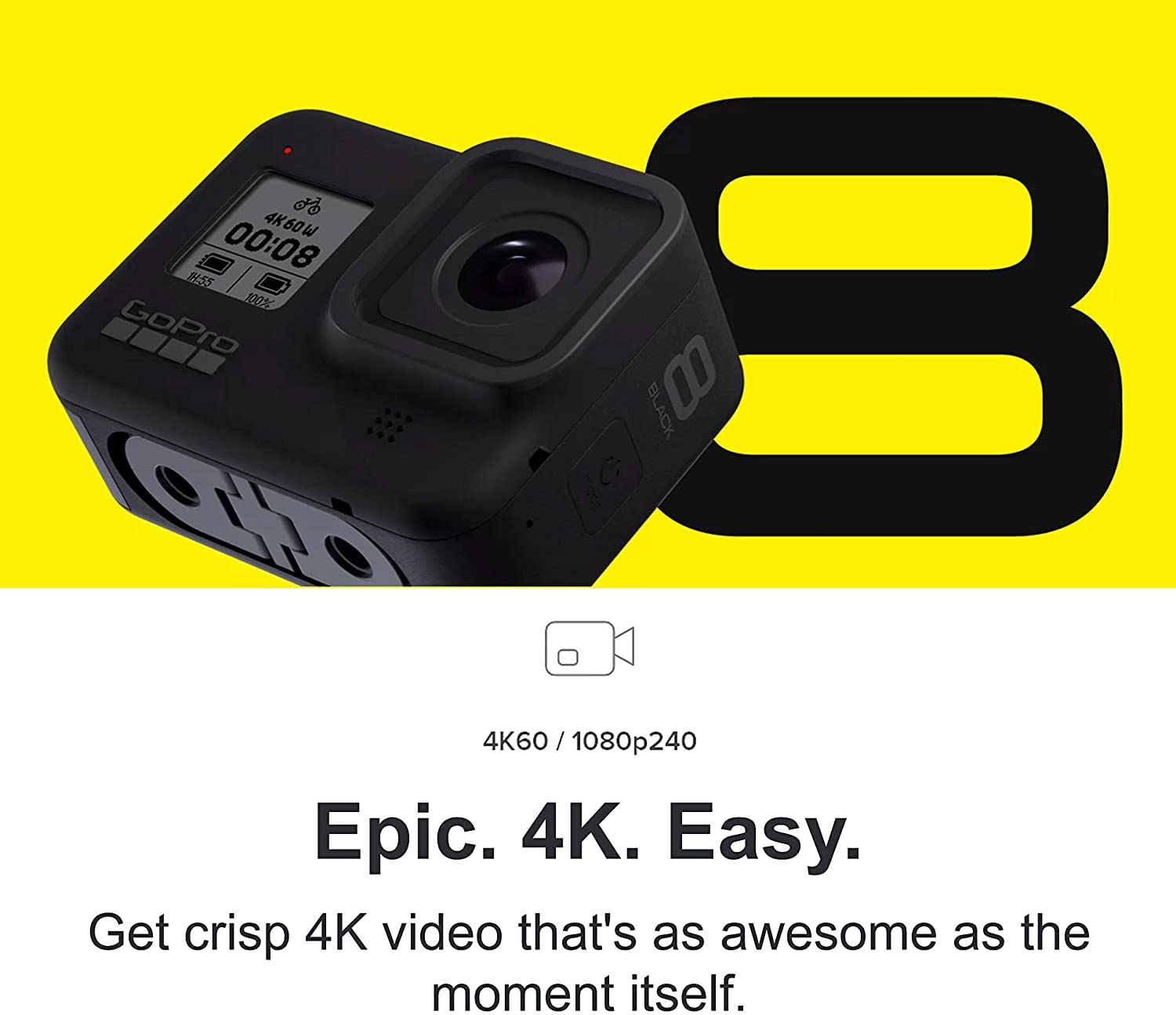 GoPro HERO8 Black Waterproof, Touch Screen, 4K UHD Video, 12MP Photos, Live Streaming, Stabilization - (Ecommerce Packaging) Includes GoPro Sleeve + Lanyard (64GB Bundle)