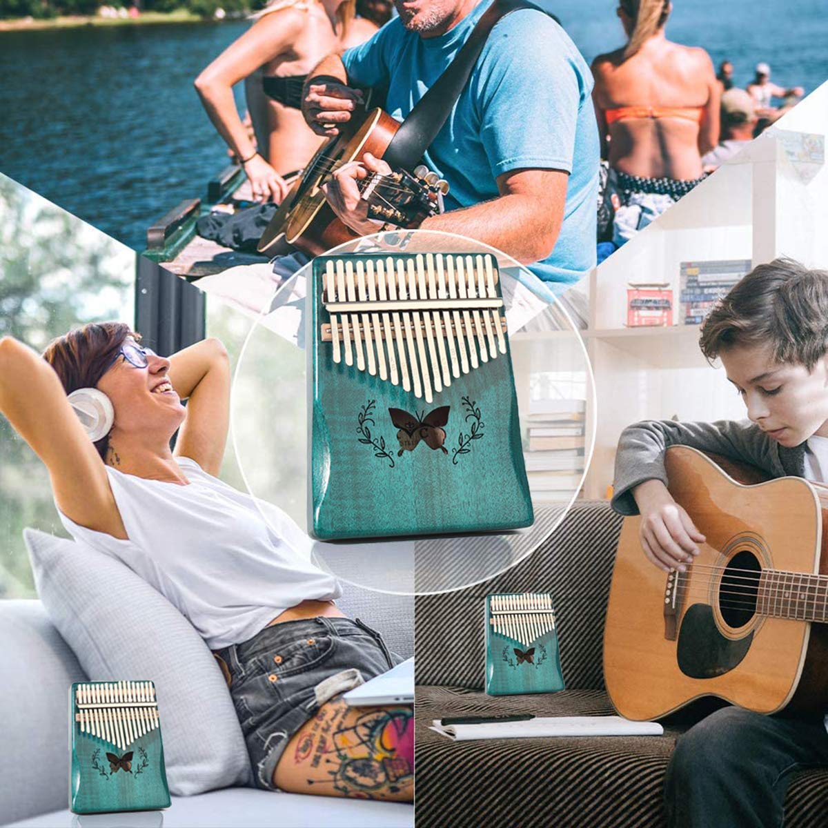 Grehge NAMBM Kalimba 17 Keys Thumb Piano with Tune Hammer,Shoulder Bag and Study Instruction,Portable Mbira Mahogany Wood Finger Piano
