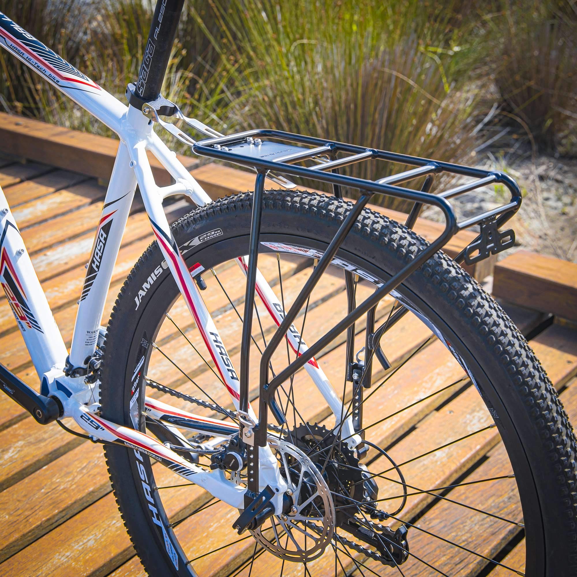 Great for Bikes Without Reserve Mounting Holes -Aluminum Rear Pannier Cargo Bicycle Rack Touring - for Disc & Non Disc Brake Road & Mountain Carrier - Heavy Duty Luggage Bag Max Load 60 lbs