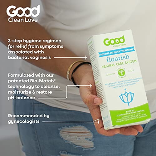 Good Clean Love Flourish Vaginal Care System, 30-Day Regimen, Relieves Itching & Irritation, Includes Personal Wash (1 Oz), Moisturizing Vaginal Gel (2 Oz) & Suppositories (10 Capsules)