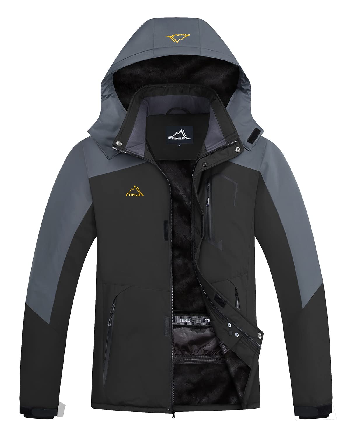 FTIMILD Men's Waterproof Ski Jacket Warm Winter Snow Coat With Detachable Hood (as1, alpha, m, regular, regular, Black)