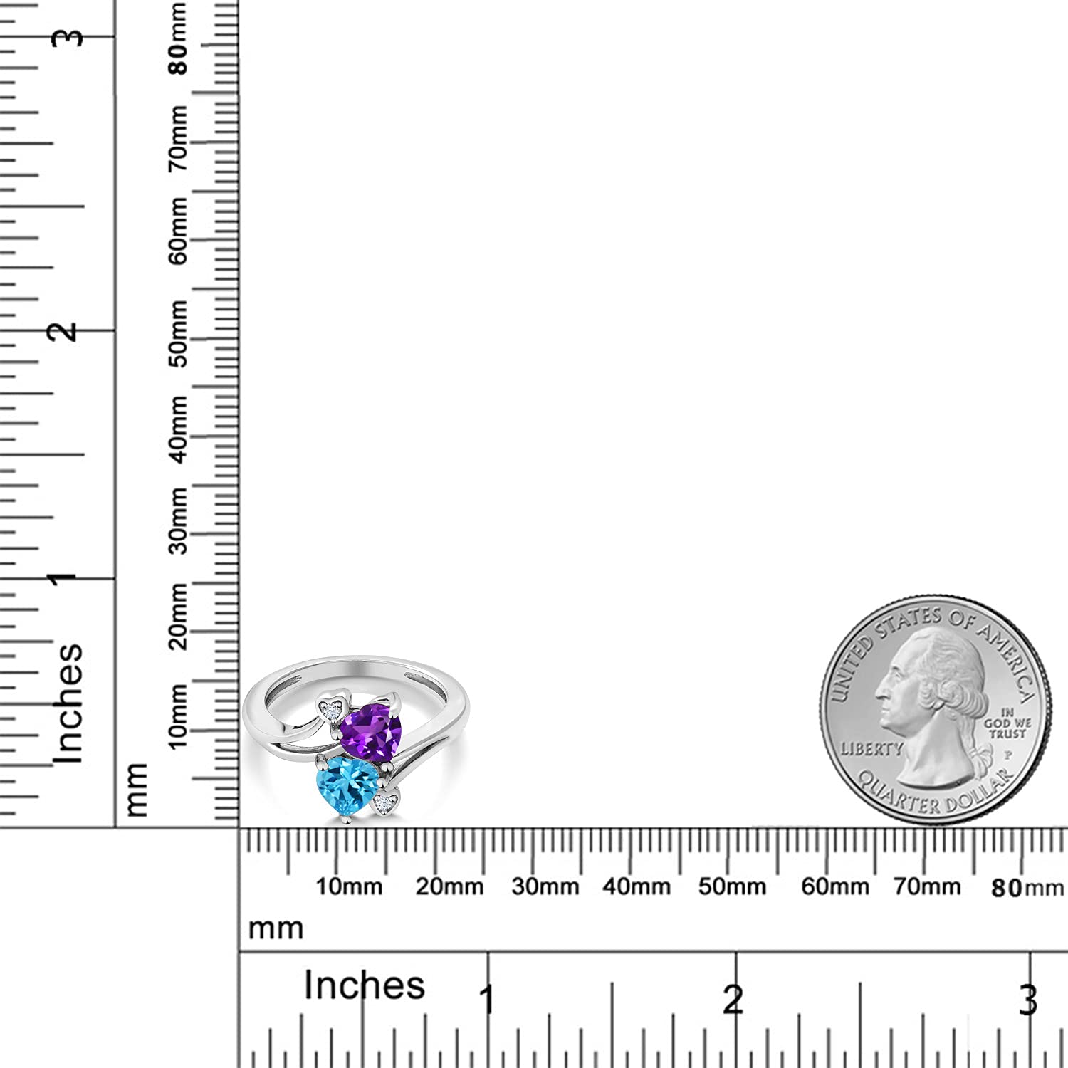Gem Stone King 925 Sterling Silver Purple Amethyst Swiss Blue Topaz Ring For Women (1.63 Cttw, Heart Shape 6MM, Gemstone February Birthstone, Available In Size 5, 6, 7, 8, 9)