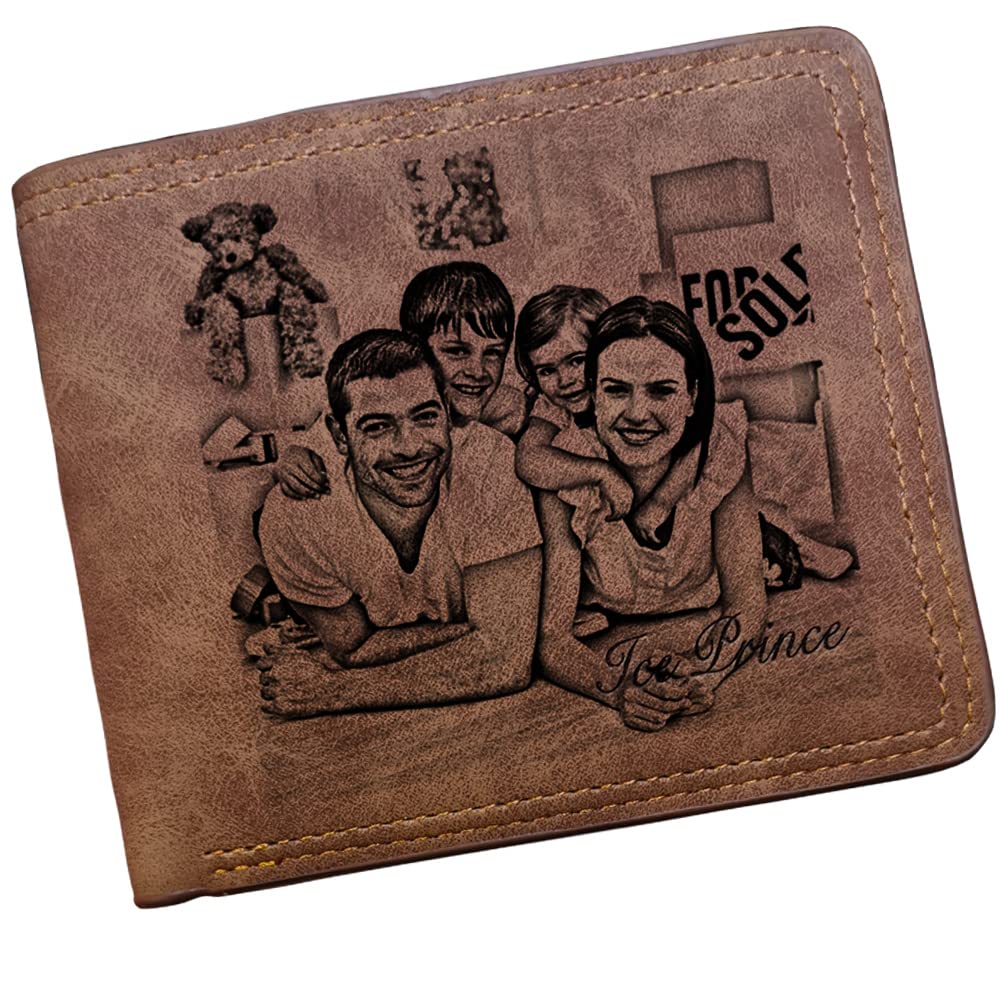 ICE PRINCE Mens Wallet Can Be Customized With Customer Photo And Text Custom Bi-Fold Soft Wallet (light brown)