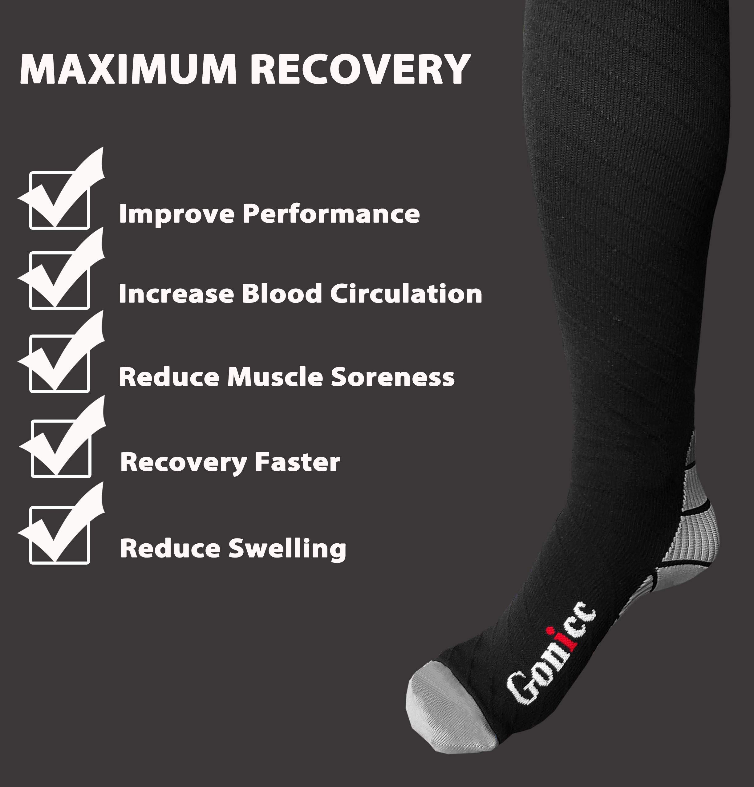 gonicc Professional Compression Socks for Men & Women (20-30 mmHg), Medical Stockings Support Circulation, Recovery β Best Graduated Athletic Socks for Nursing,Volleyball Protective Gear Ankle Guards
