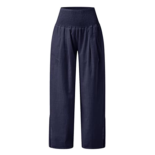 SHAOBGE Women's Casual Wide Leg Palazzo Pants High Waisted Smocked Lounge Trousers with Pockets