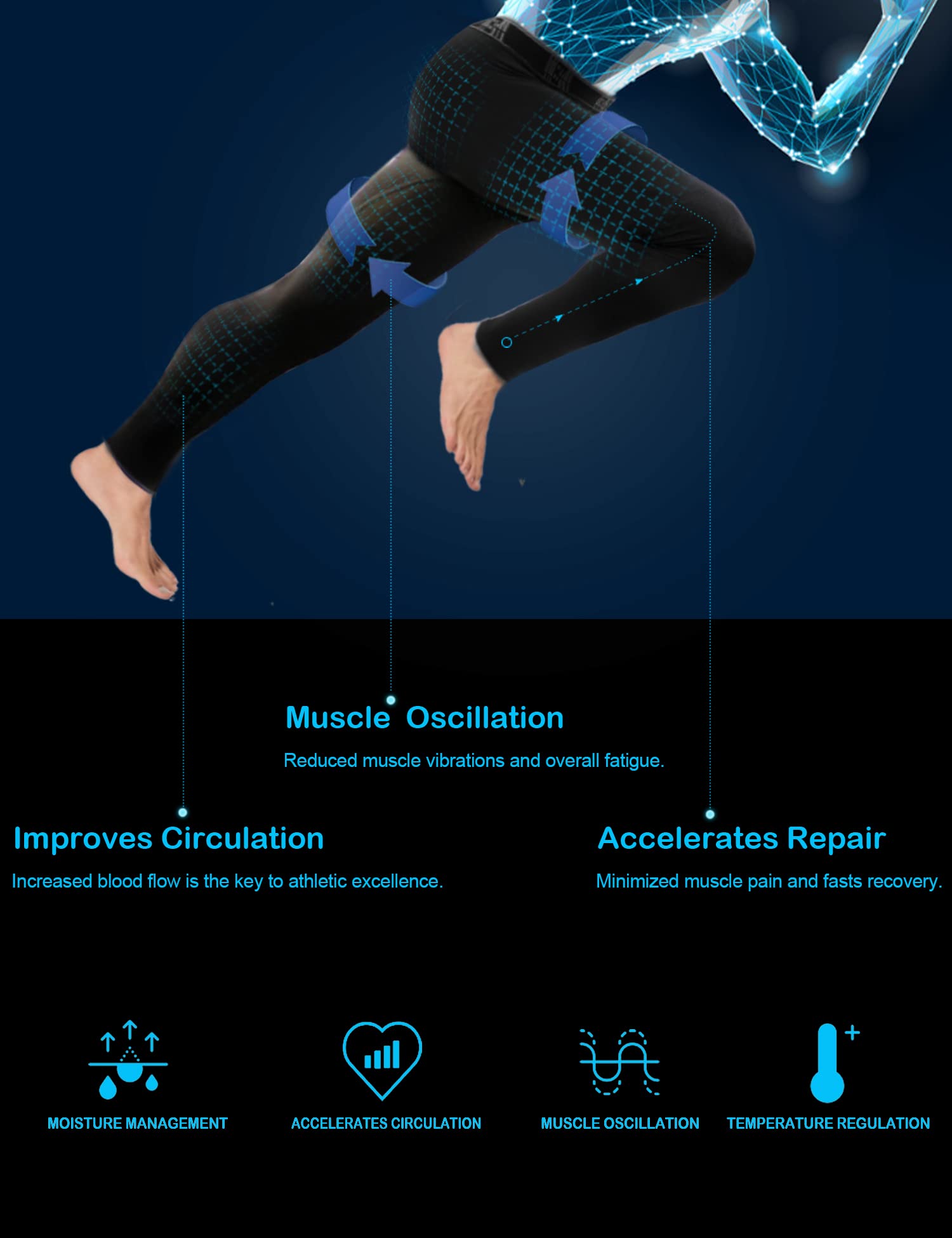 HOPLYNN 4 Pack Compression Pants Tights Leggings Men, Winter Baselayer for Running Workout Sports Yoga-2 Black 1 Grey 1 Blue-L